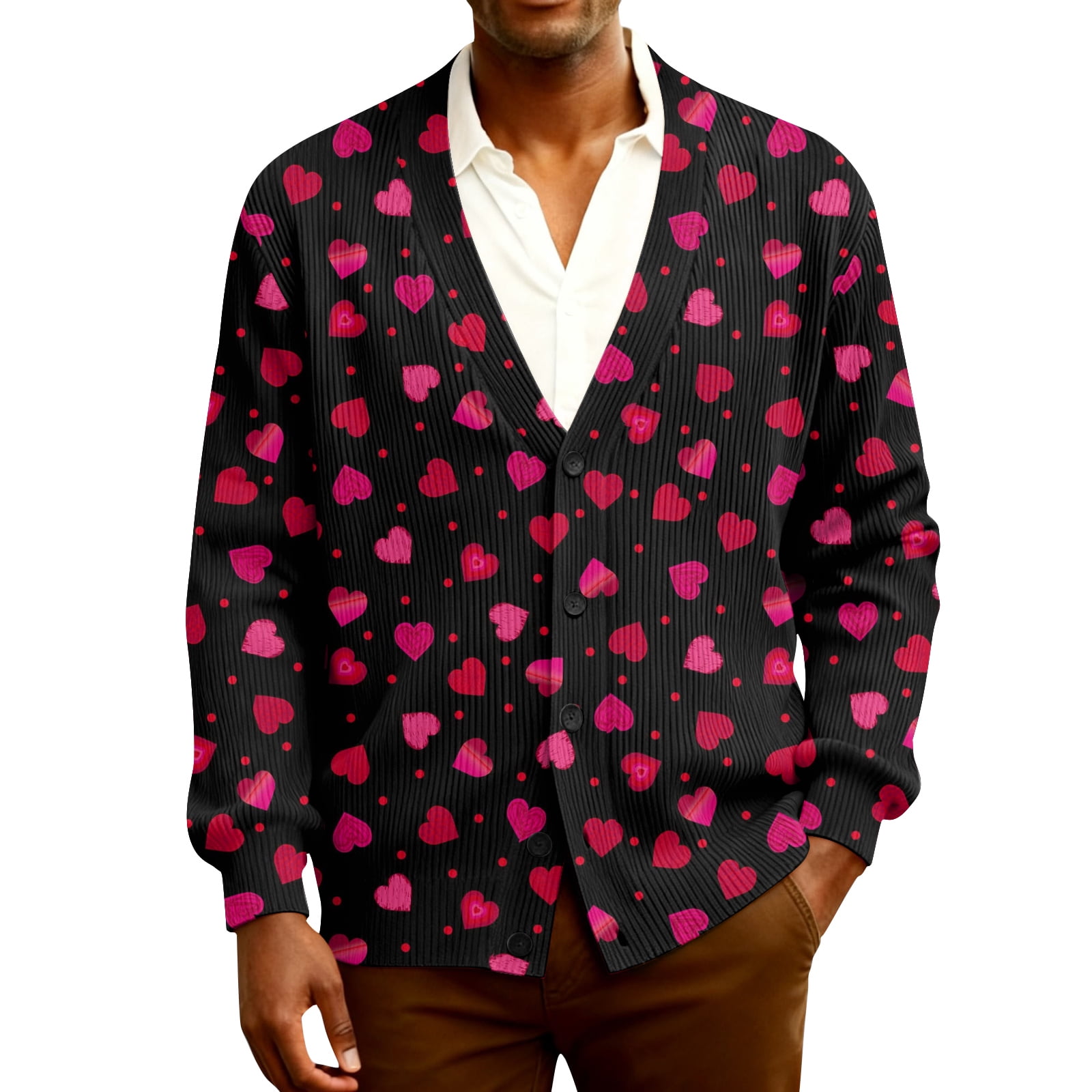 Fgvctg Valentine's Day Cardigan Sweaters for Men Ribbed Knit Sweet ...