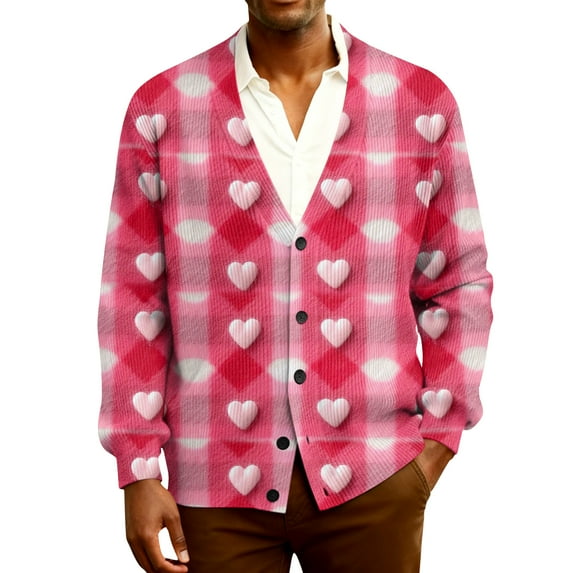 Fgvctg Valentine's Day Cardigan Sweaters for Men Soft Ribbed Knit ...
