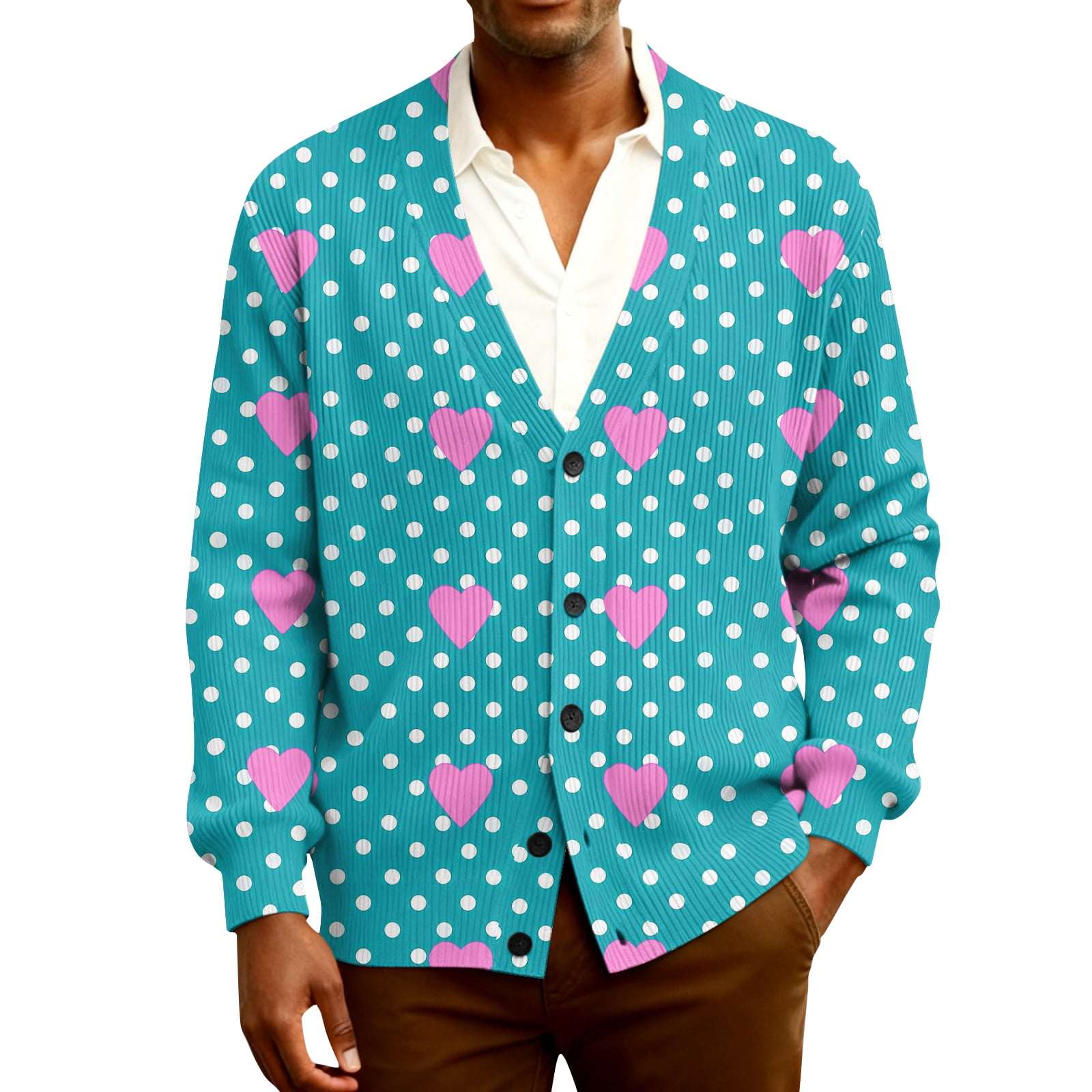 Fgvctg Valentine's Day Cardigan Sweaters for Men Vintage Ribbed Knit ...