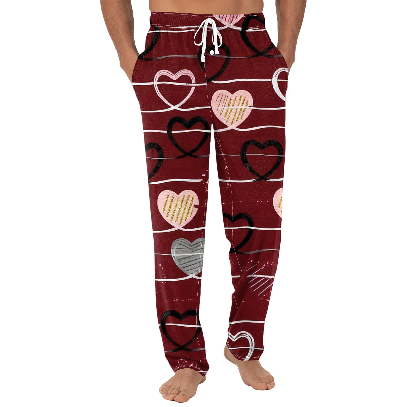 Fgvctg Valentine's Day Men's Pajamas Soft Love Heart Print Wide Leg ...