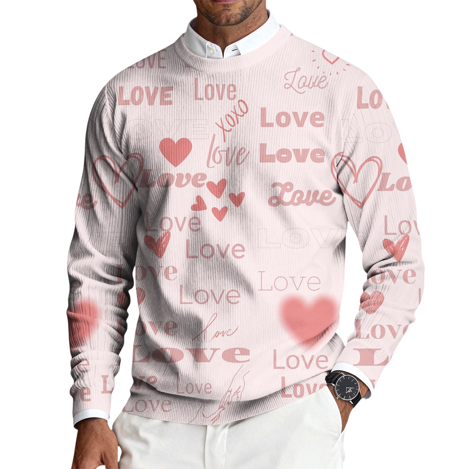 Fgvctg Valentine's Day Men's Ribbed Sweater Crewneck Knit Sweater Love ...