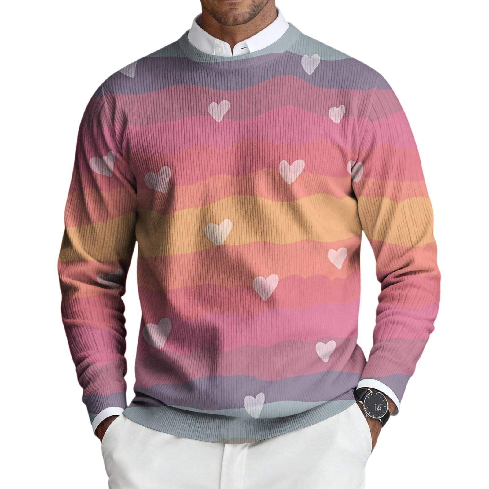 Fgvctg Valentine's Day Men's Ribbed Sweater Crewneck Knit Sweater Love ...