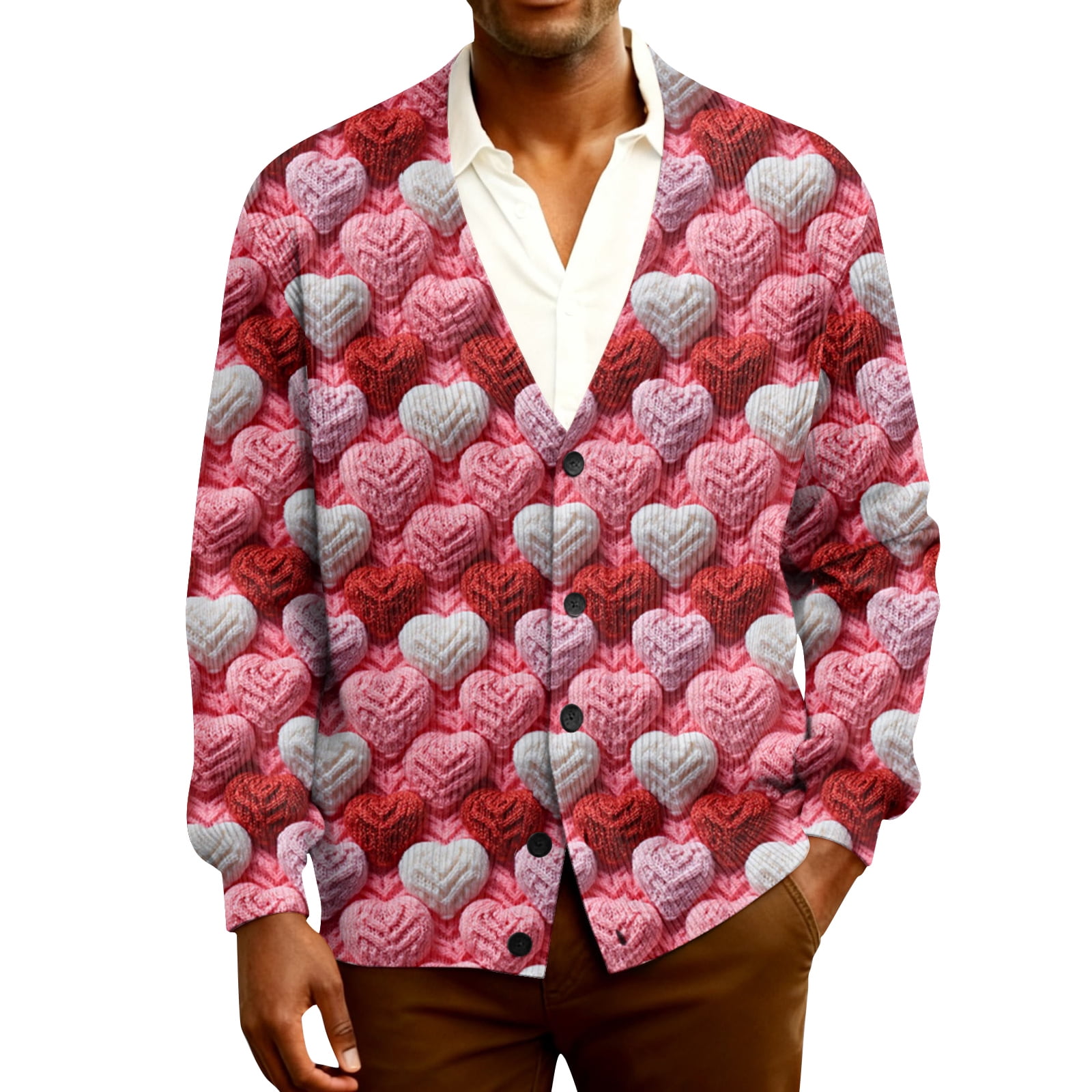 Fgvctg Valentine's Day Men's Sweaters Ribbed Knit Romantic Love Heart ...