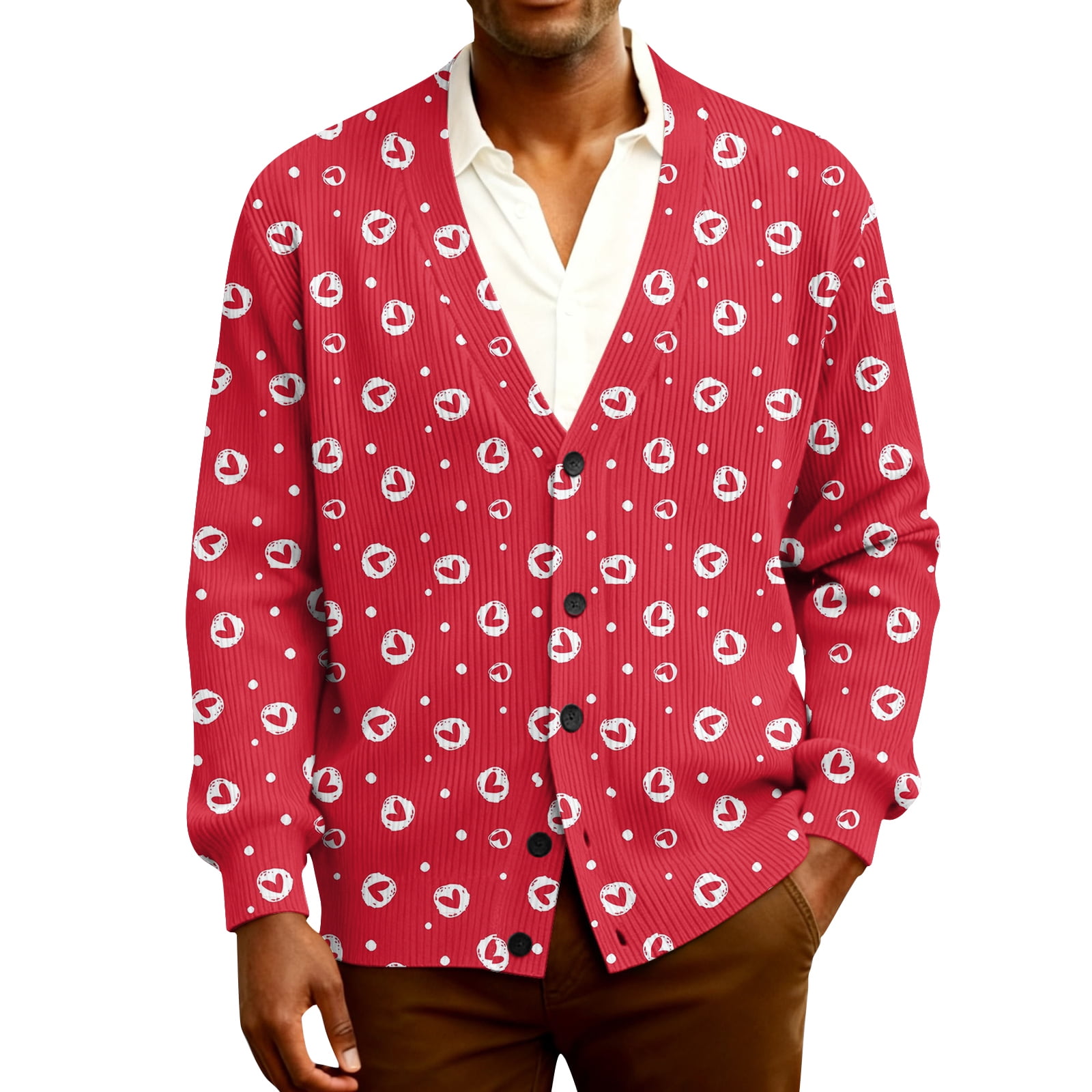 Fgvctg Valentine's Day Mens Cardigan Sweaters Ribbed Knit Romantic Love ...