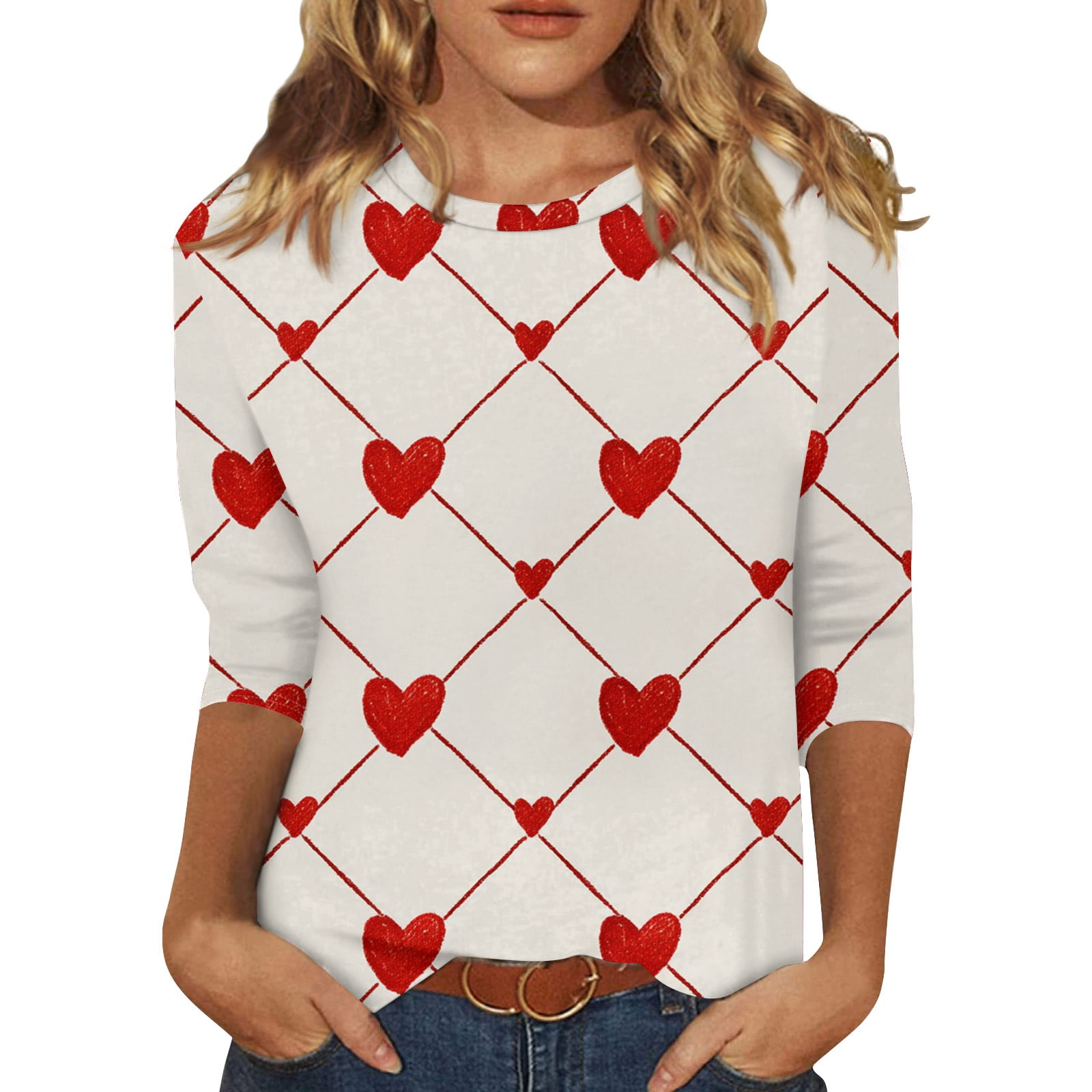 Fgvctg Valentine's Day Shirts for Women Casual Crewneck 3/4 Length ...