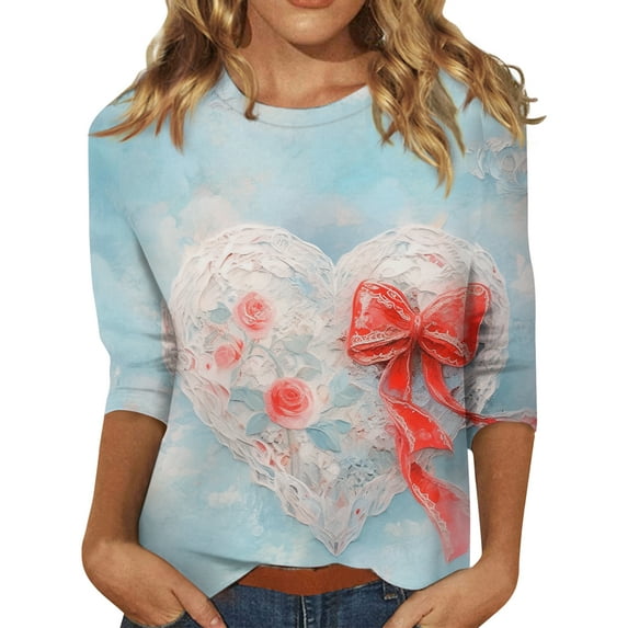 Fgvctg Valentine's Day Spring Shirts for Women Casual Crewneck 3/4 ...