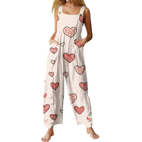 Fgvctg Valentine's Day Womens Jumpsuits Wide Leg Pant Comfy Overall ...
