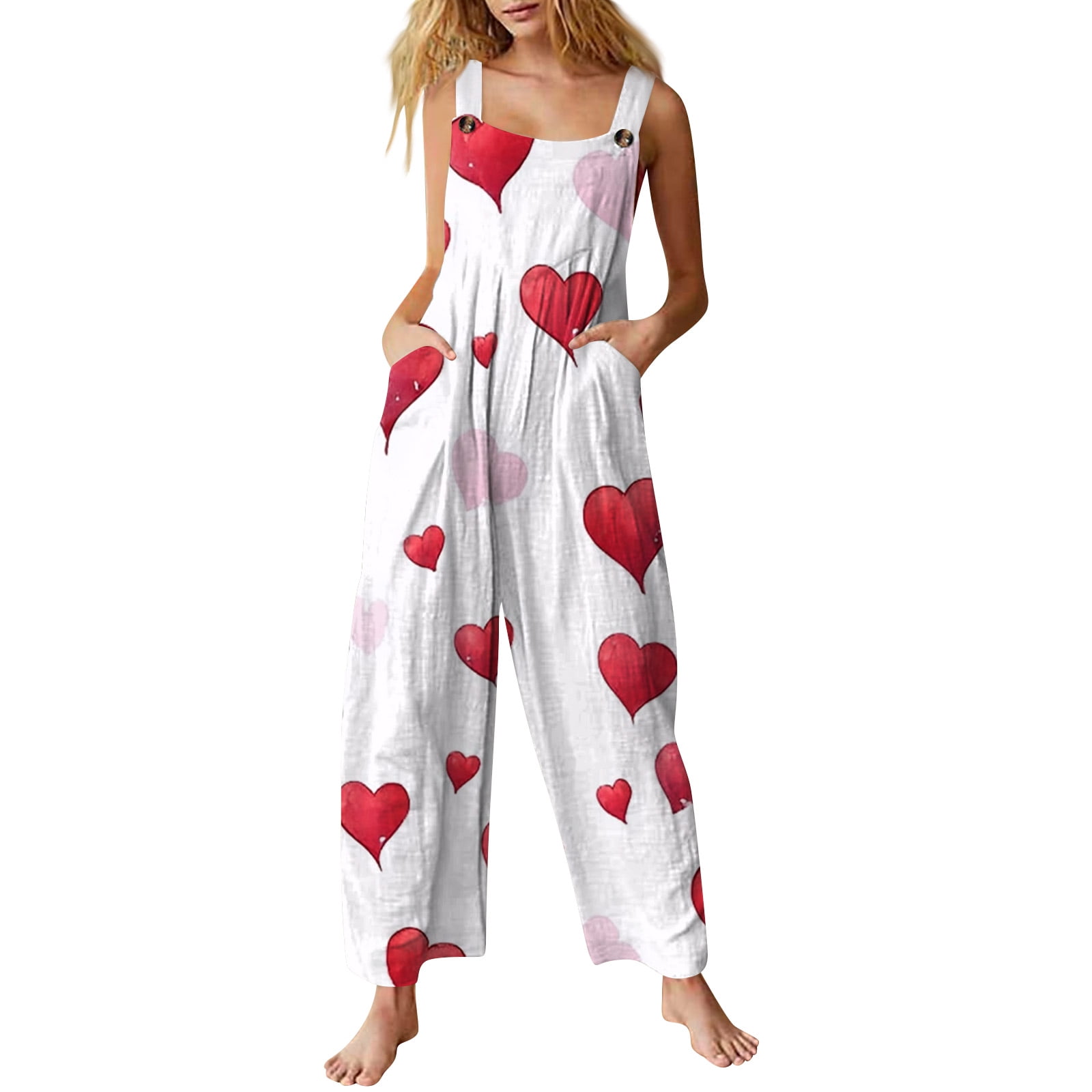 Fgvctg Valentine's Day Womens Overalls Wide Leg Pant Fashion Overalls ...