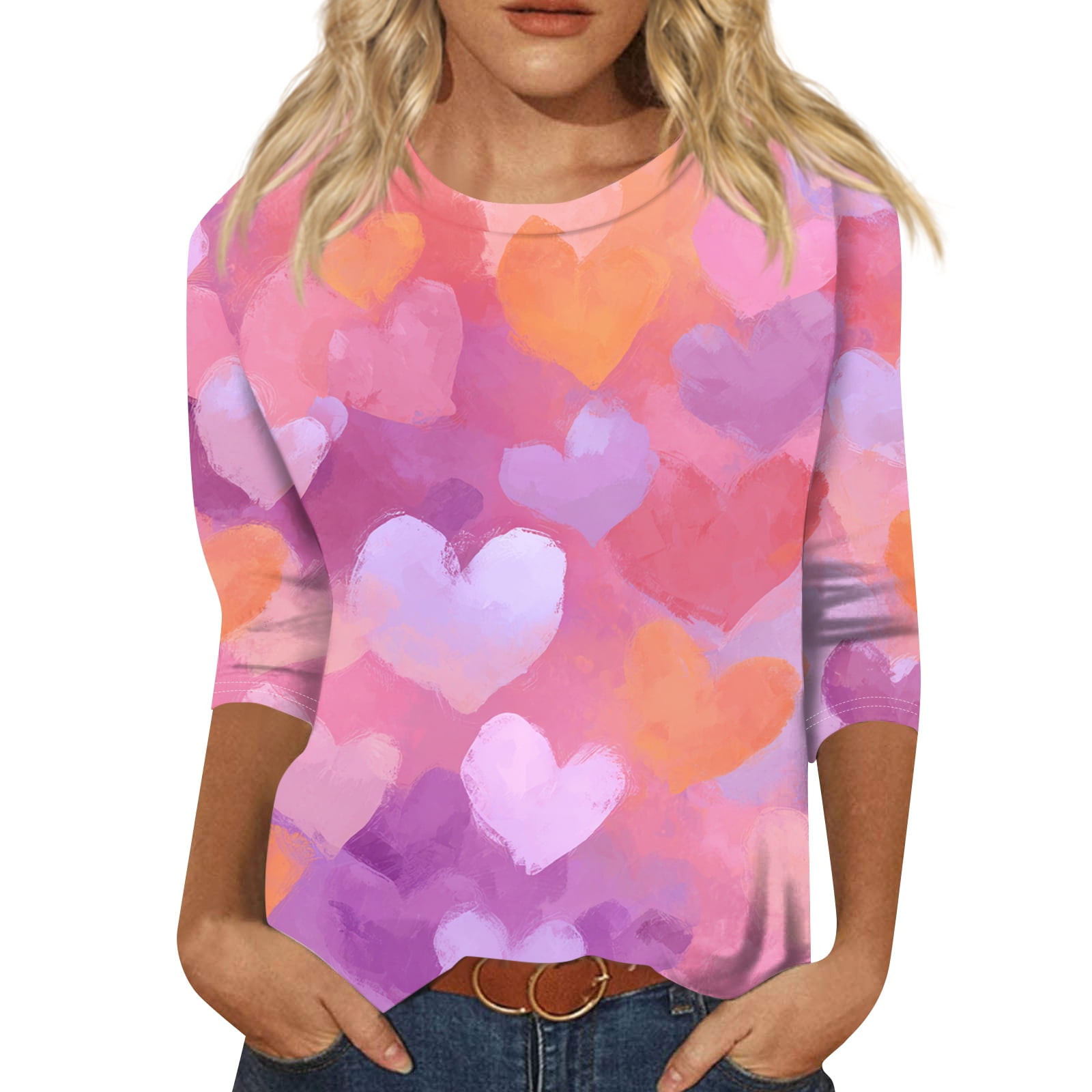 Fgvctg Valentine's Day Womens Tops Casual 3/4 Sleeve Crewneck Top ...