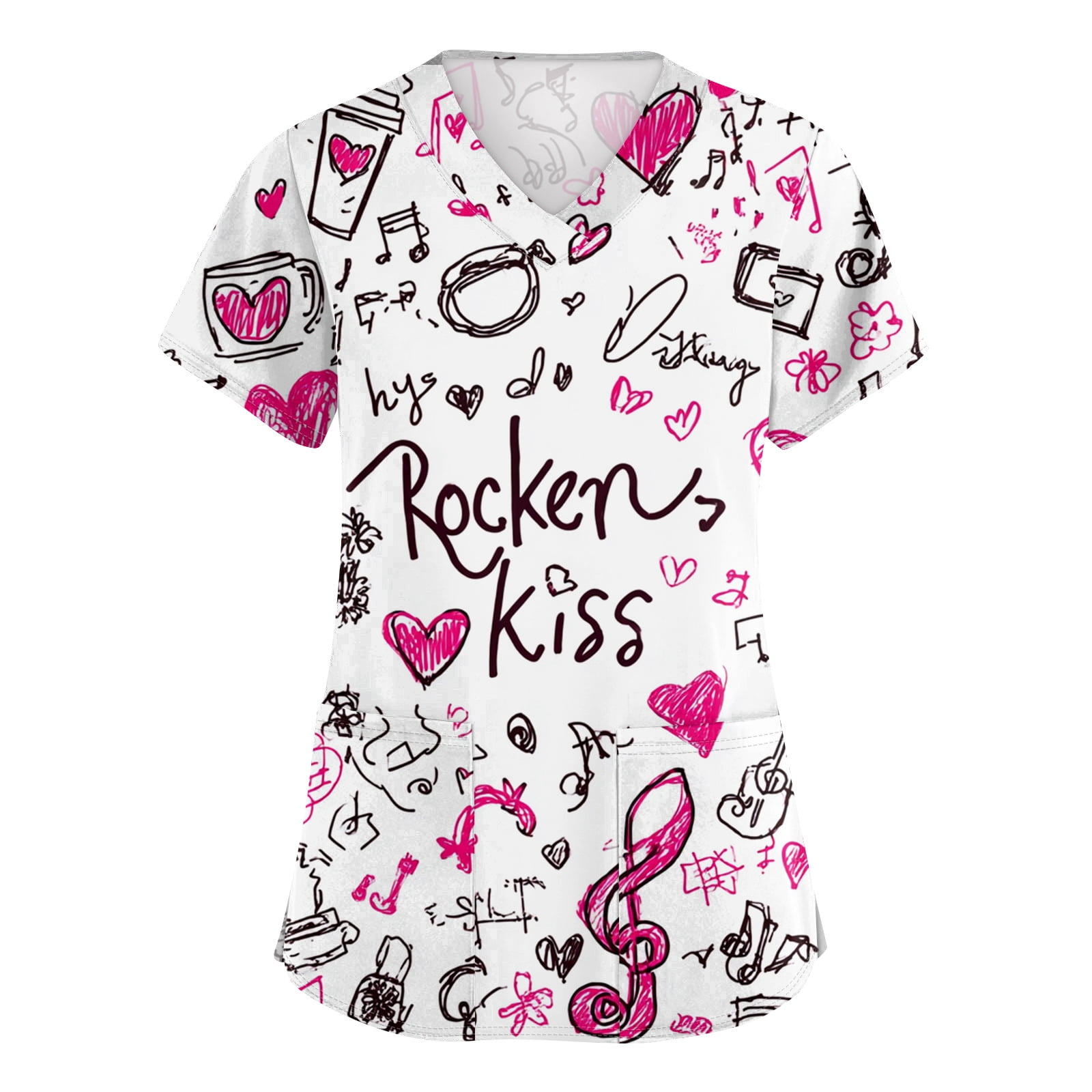 Fgvctg Valentine's Dayscrubs for Women Cute Love Heart Graphic V Neck ...