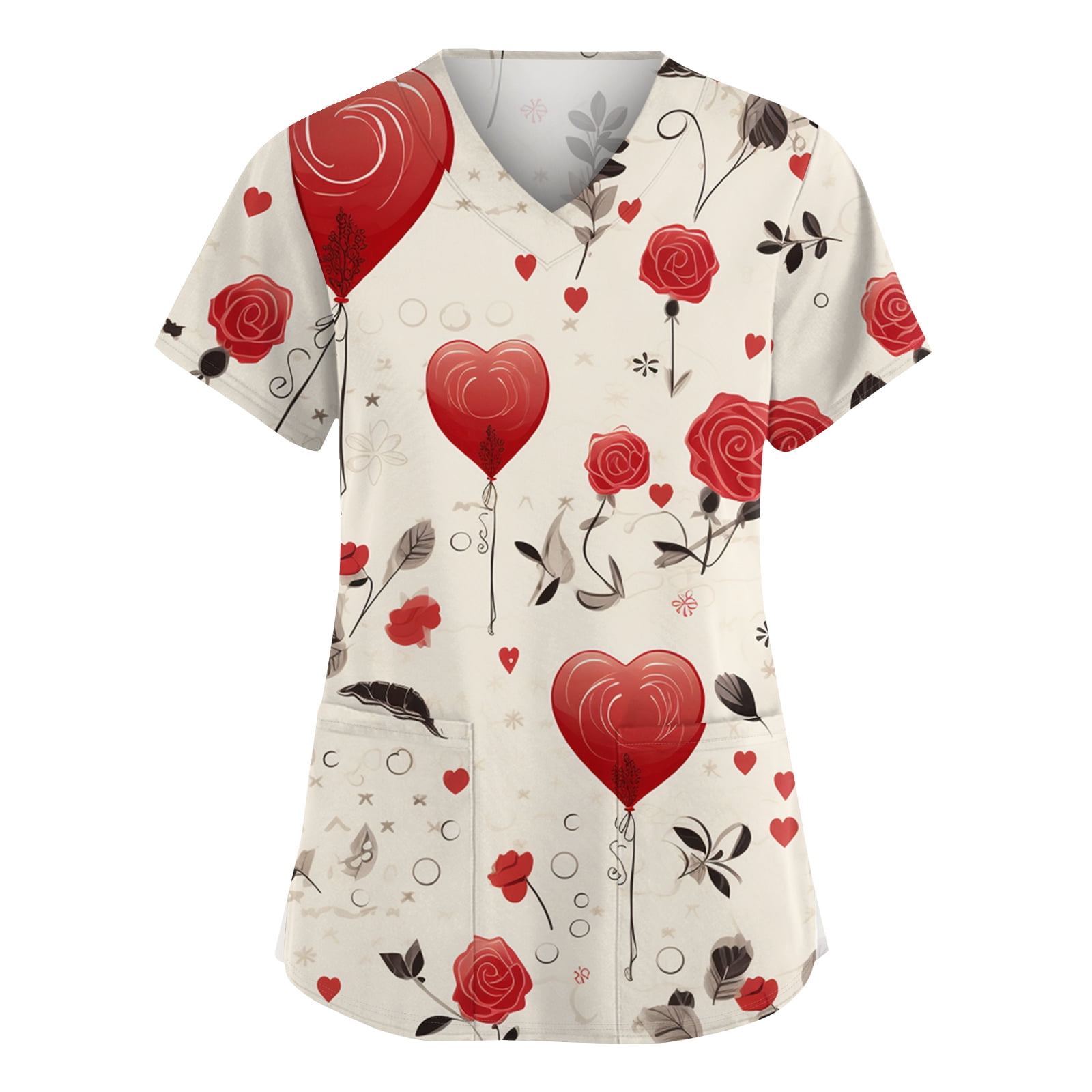Fgvctg Valentine's Dayscrubs for Women Cute Love Heart Graphic V Neck ...