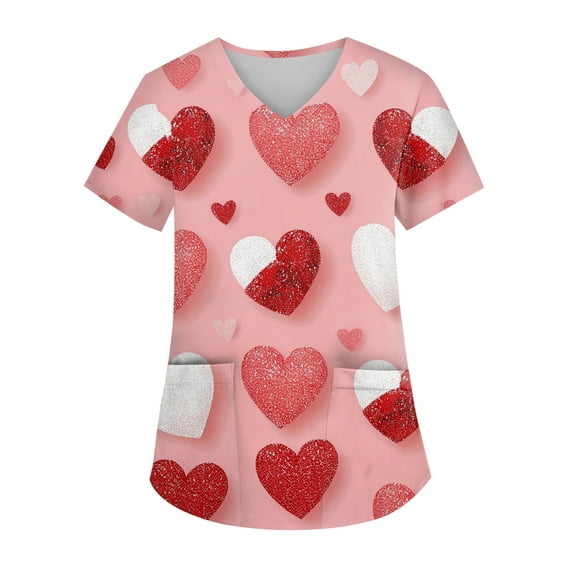 Fgvctg Valentines Day Womens Scrubs Cute Love Heart Graphic V Neck ...