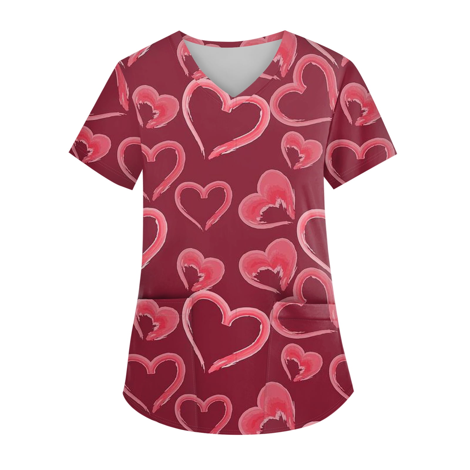 Fgvctg Valentines Day Womens Scrubs V Neck Cute Love Heart Printed ...