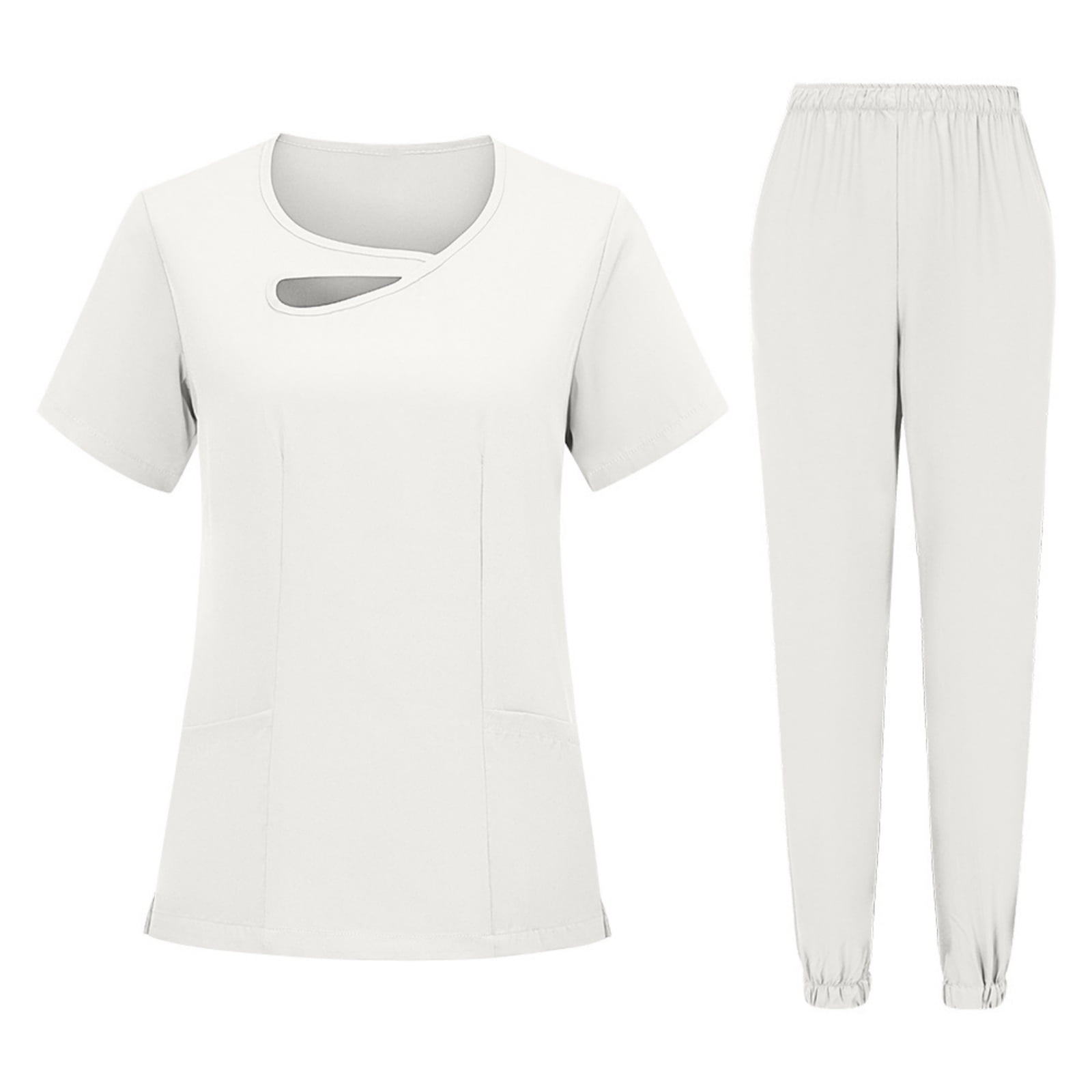 Fgvctg White Scrubs Sets for Women Plus Size Scrubs Petite V Neck Scrub ...