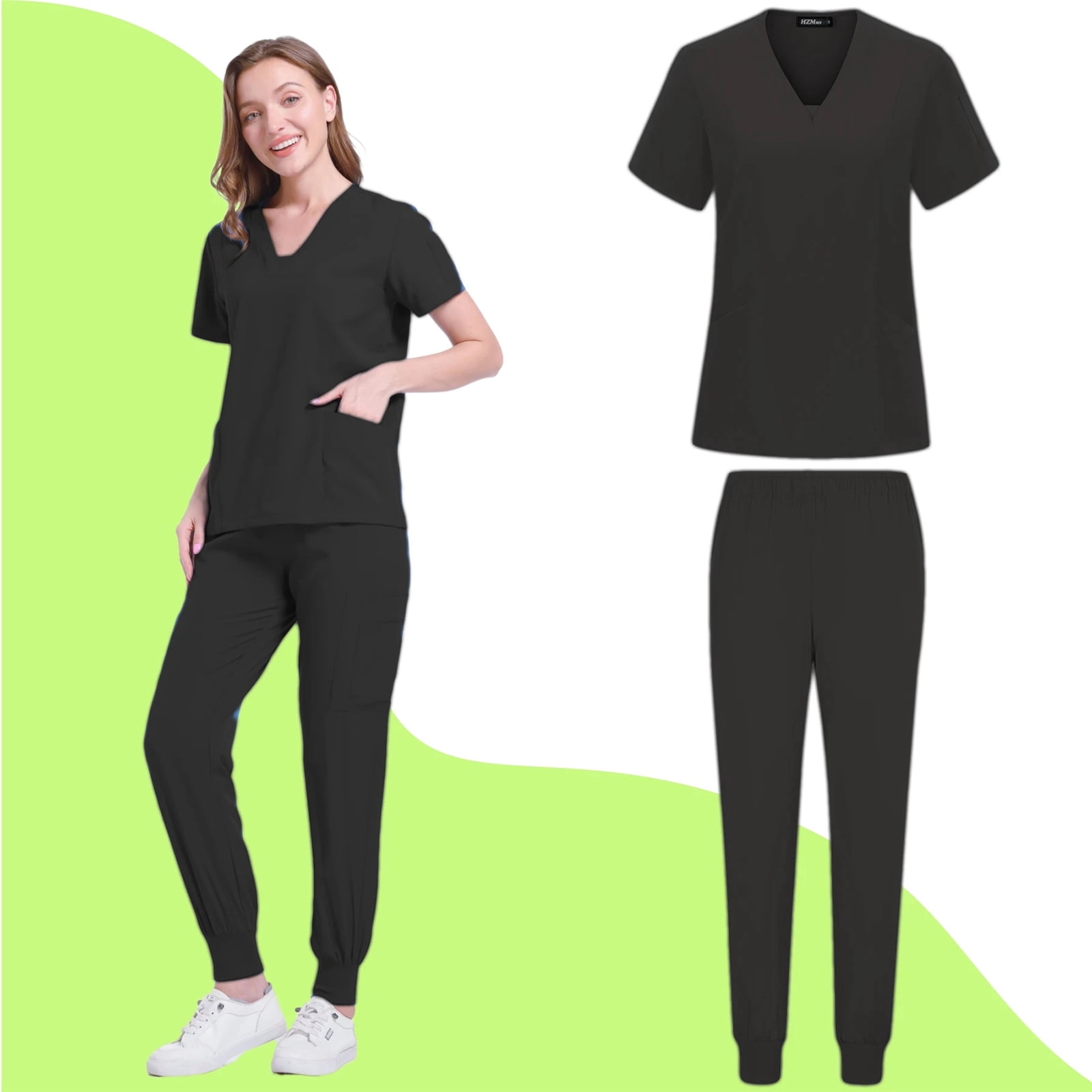 Fgvctg Women Scrubs Sets Plus Size Nurse Uniforms Stretchy V-Neck Scrub ...