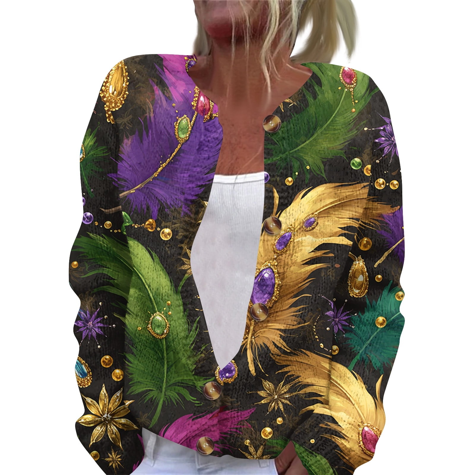 Fgvctg Women's Mardi Gras Cardigan Sweaters Carnival Party Open Front ...