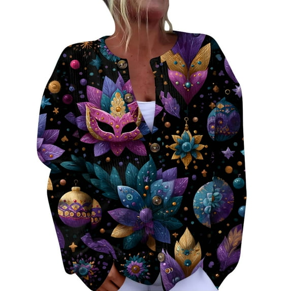 Fgvctg Women's Mardi Gras Cardigan Sweaters Carnival Party Open Front ...