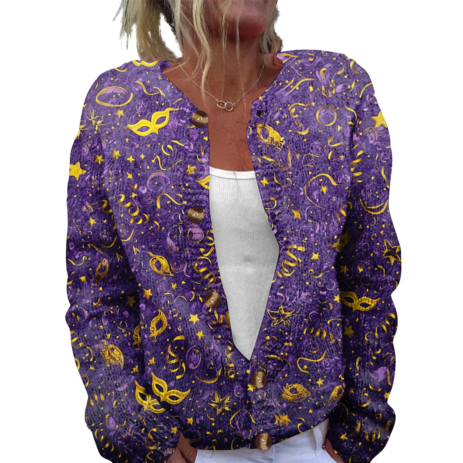 Fgvctg Women's Mardi Gras Cardigan Sweaters Casual Long Sleeve ...