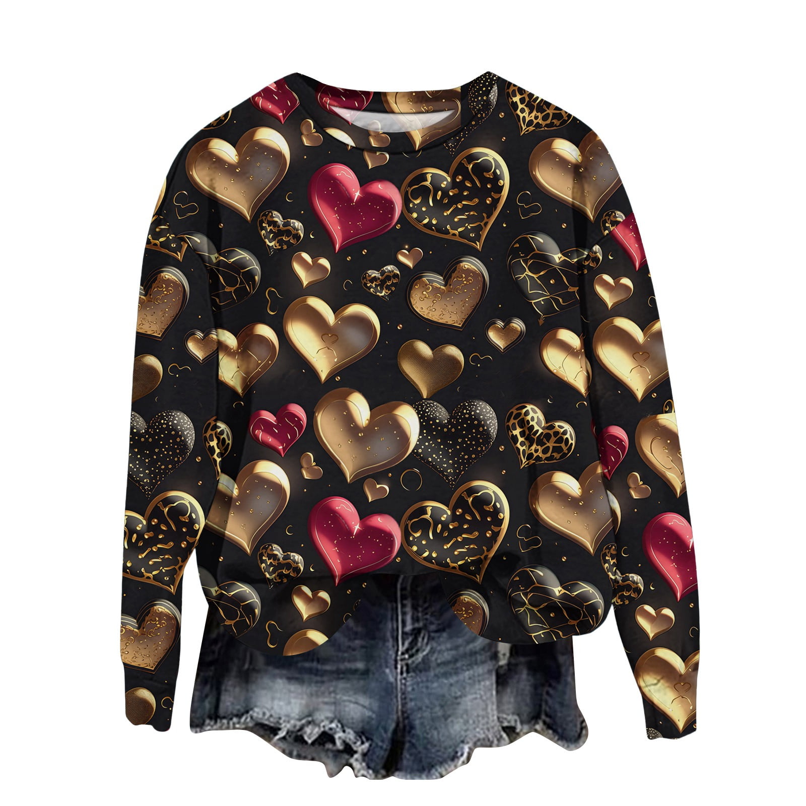 Fgvctg Women's Valentines Sweatshirts Sweet Love Heart Graphic Long ...