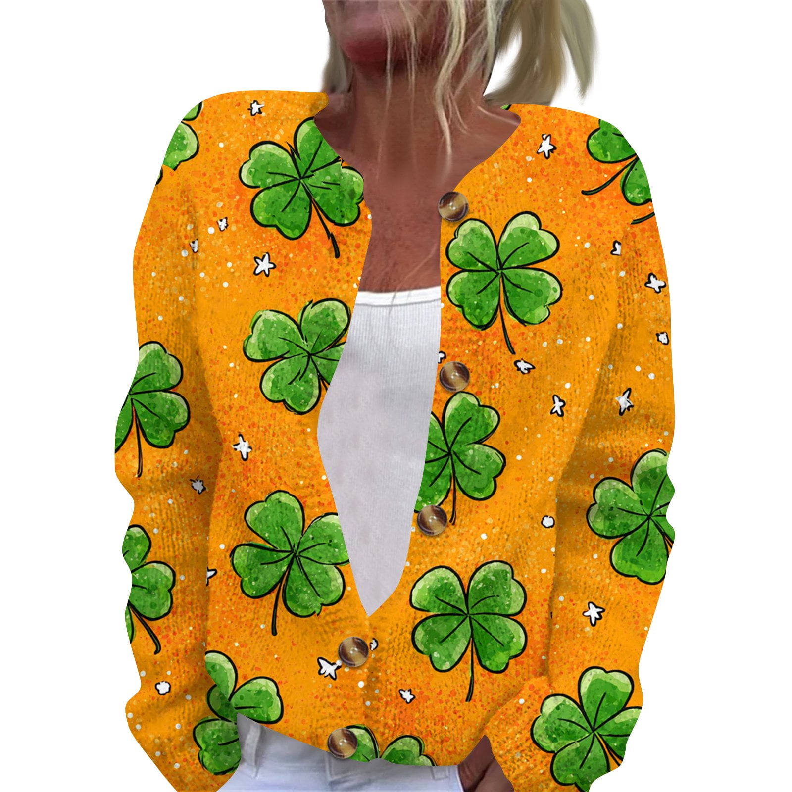 Fgvctg Womens Cardigan Sweaters St. Patrick's Day Shamrock Clover ...