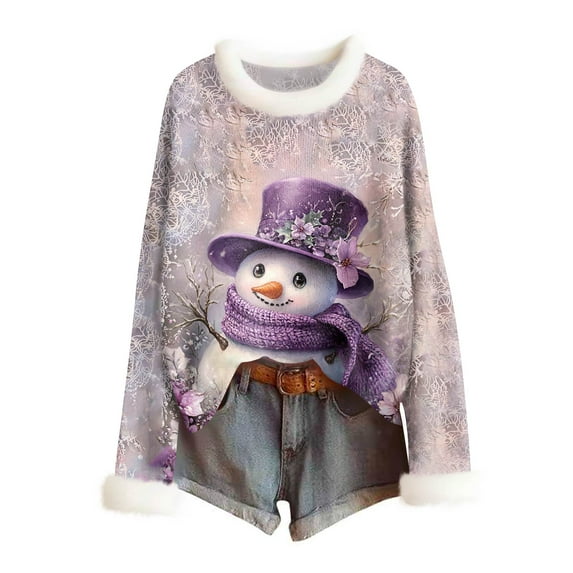 Fgvctg Womens Christmas Sweater Santa Tree Snowflake Graphic Snowman ...