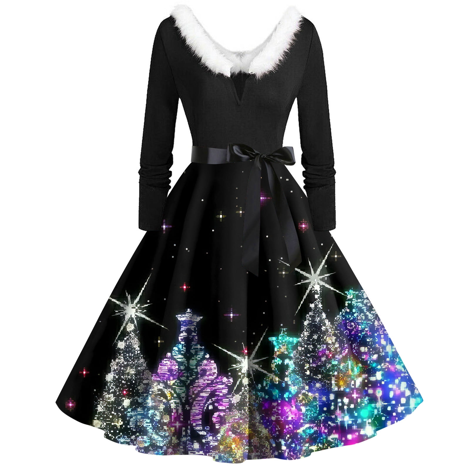 Fgvctg Womens Christmas Wedding Guest Dress Cocktail Church Cocktail ...