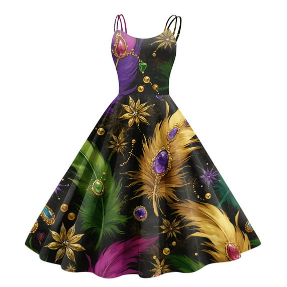 Fgvctg Womens Mardi Gras Dress Party Carnival Crewneck Cocktail Dress ...