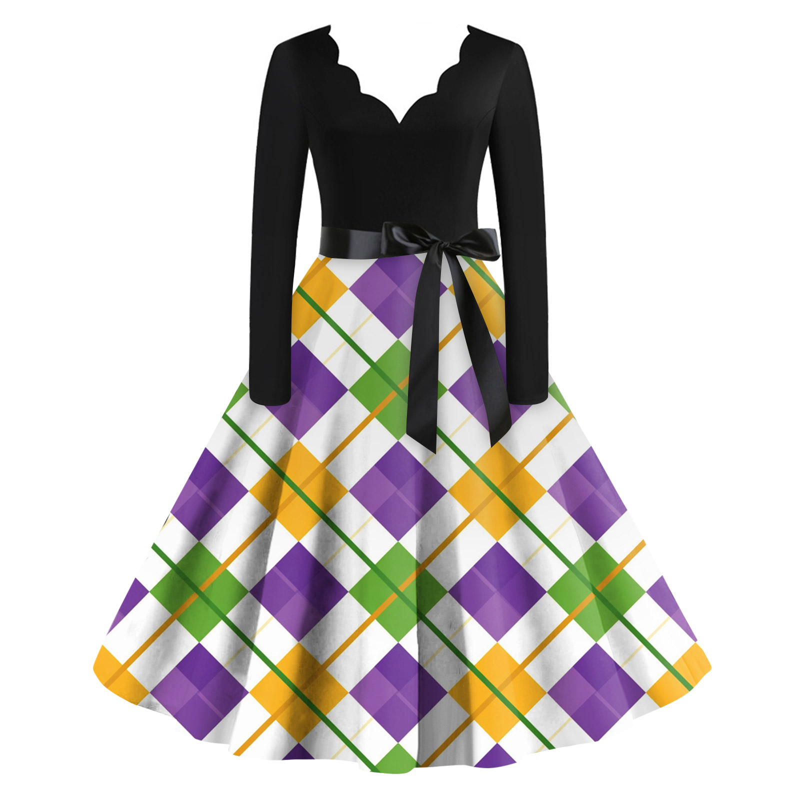 Fgvctg Womens Mardi Gras Dress Party Fit Long Sleeve Cocktail Dress A ...