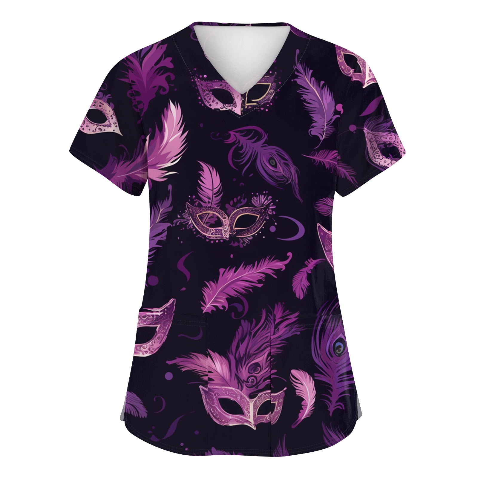 Fgvctg Womens Mardi Gras Scrub Tops Soft Carnival Party Mask Graphic ...