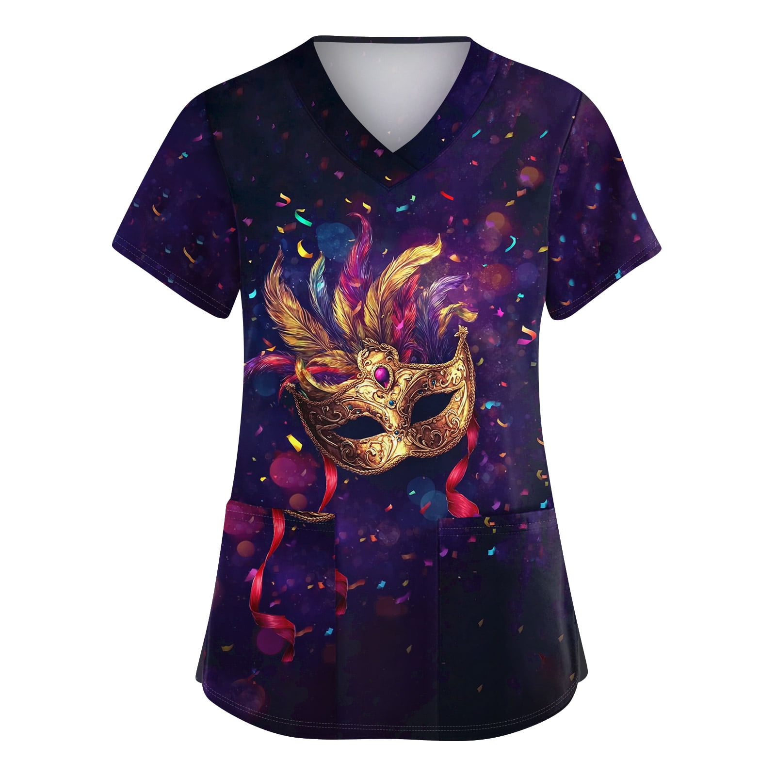 Fgvctg Womens Mardi Gras Scrub Tops Ultra Soft Carnival Mask Graphic ...