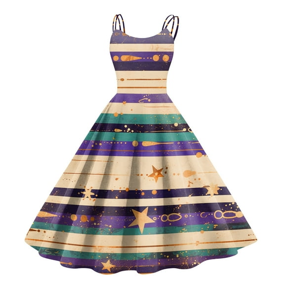 Fgvctg Womens Plus Size Mardi Gras Dress Cocktail Carnival Crewneck ...