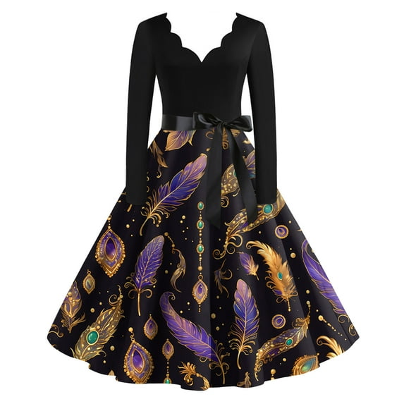 Fgvctg Womens Plus Size Mardi Gras Dress Cocktail Parade Party Cocktail 1950s Tea Dress Glitter ...