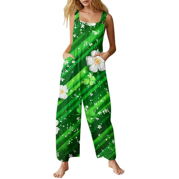Fgvctg Womens St. Patrick's Day Jumpsuits Wide Leg Pant Holiday ...