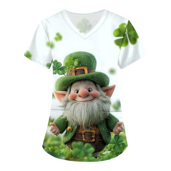 Fgvctg Womens St. Patrick's Day Scrub Tops V Neck Cute Shamrock Graphic ...