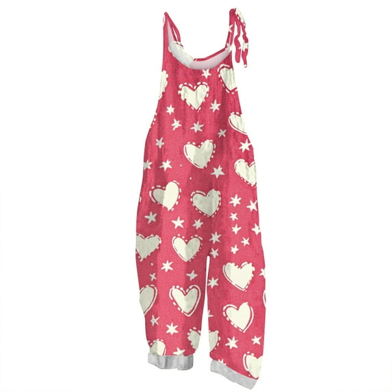 Fgvctg Womens Valentine's Day Jumpsuit Wide Leg Pant Adjustable Love ...