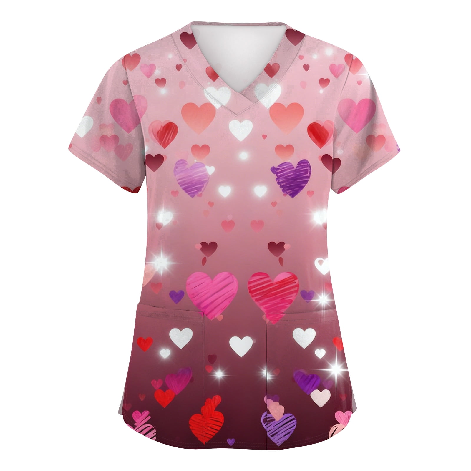 Fgvctg Womens Valentines Day Scrub Tops Cute Love Heart Graphic V Neck ...