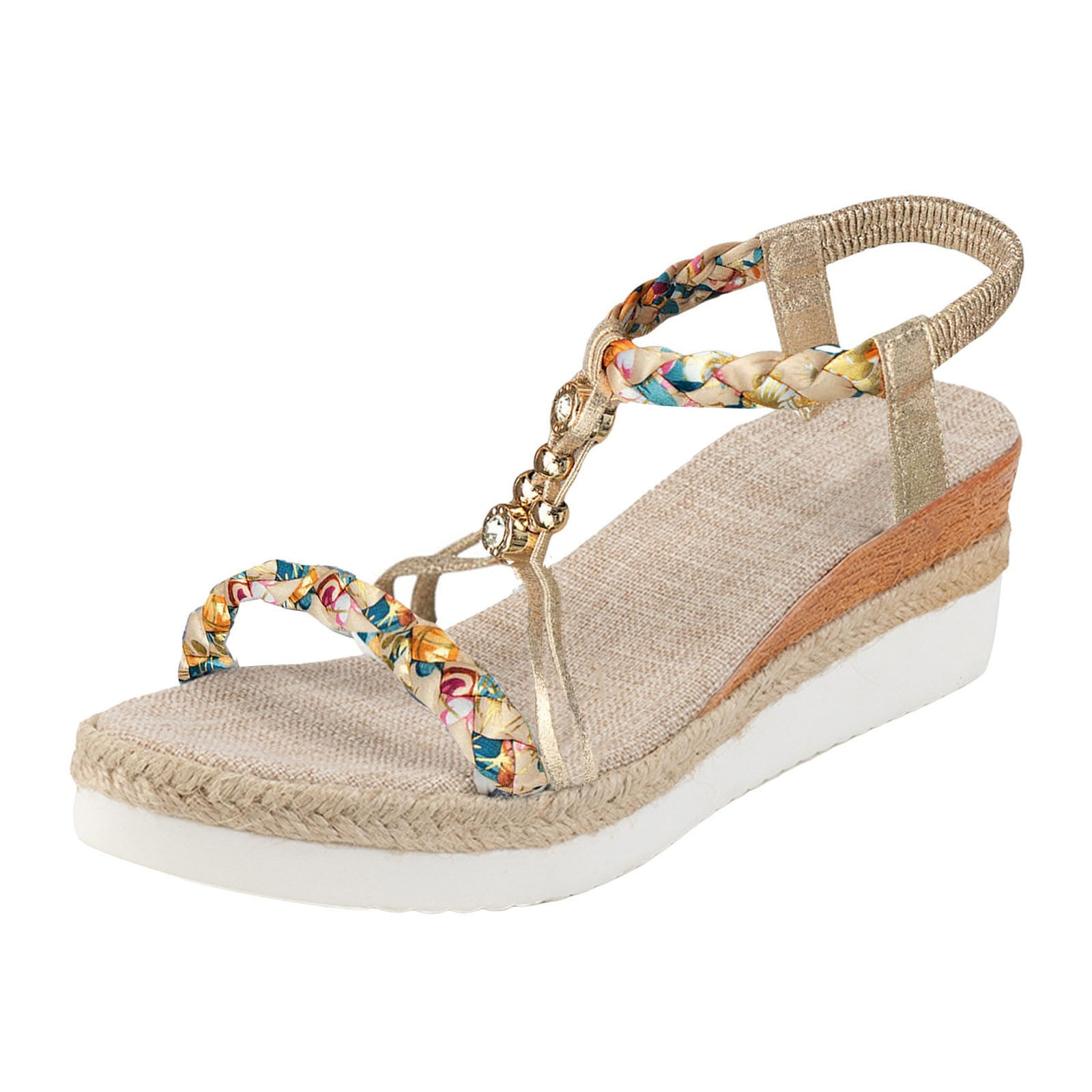 FhgihG 2025 Wedge Sandals Women Bohemian Jeweled Wide Width Beach ...