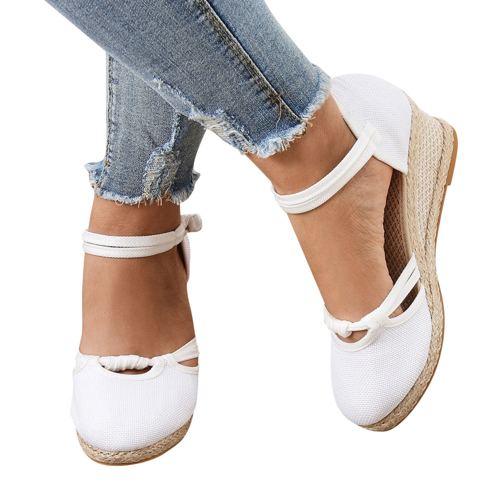 FhgihG Closed Toe Beach Sandals Women Linen Wedge Ankle Strap Platform ...