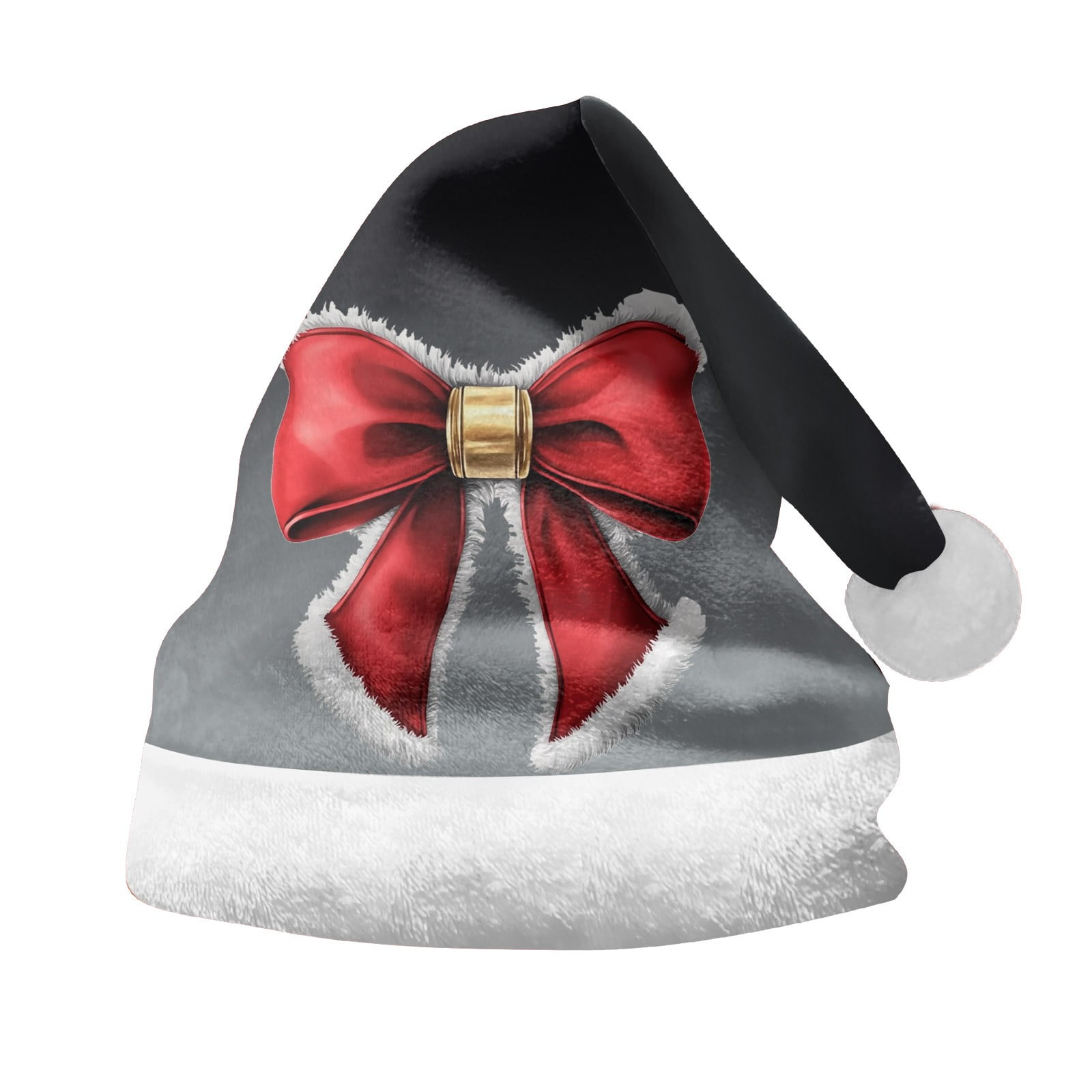FhgihG Cute Christmas Hat with Bow Print, Plush Trimmed Santa Hat for ...