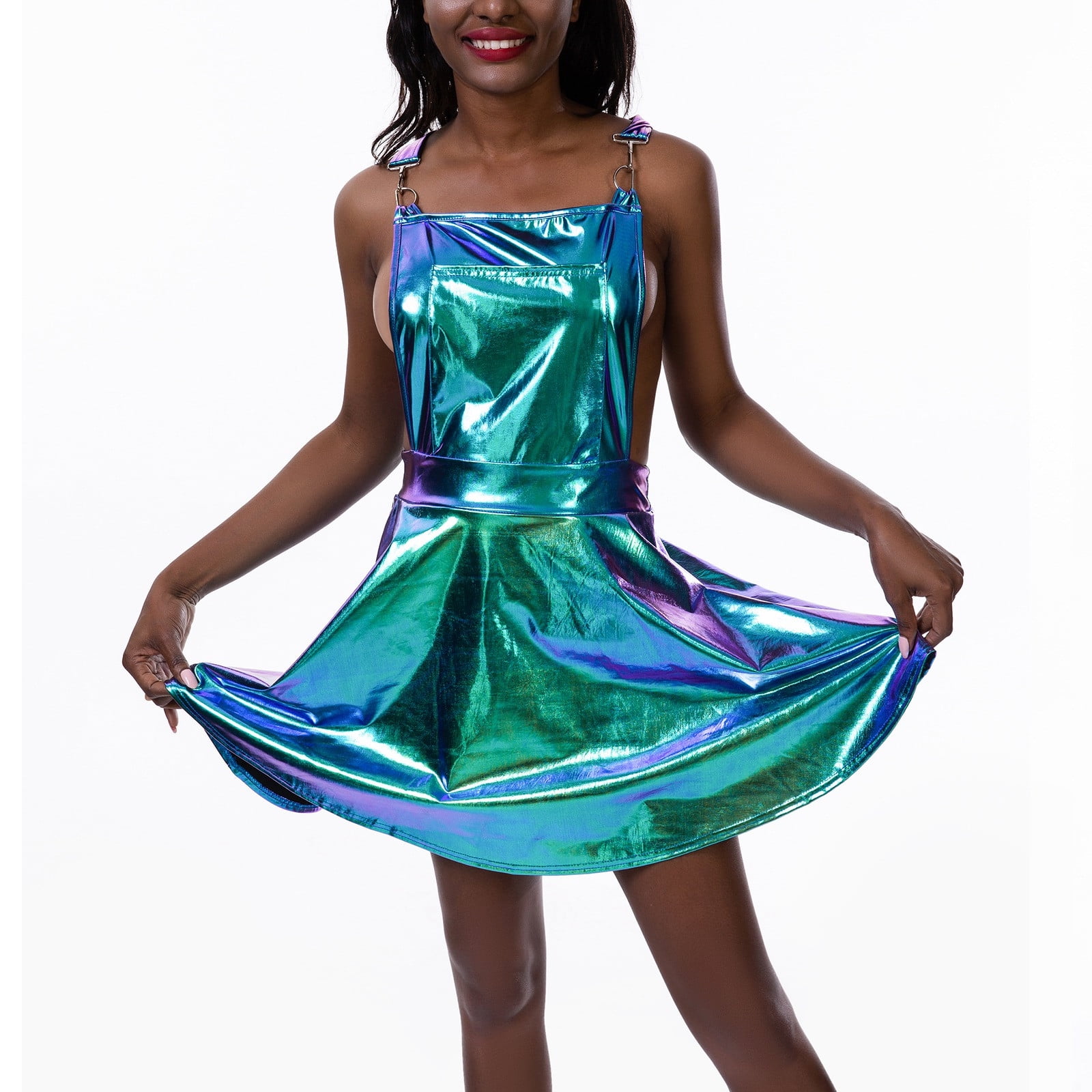 FhgihG Sexy Backless Spaghetti Strap Mini Dresses, Sleek Metallic Shine ...