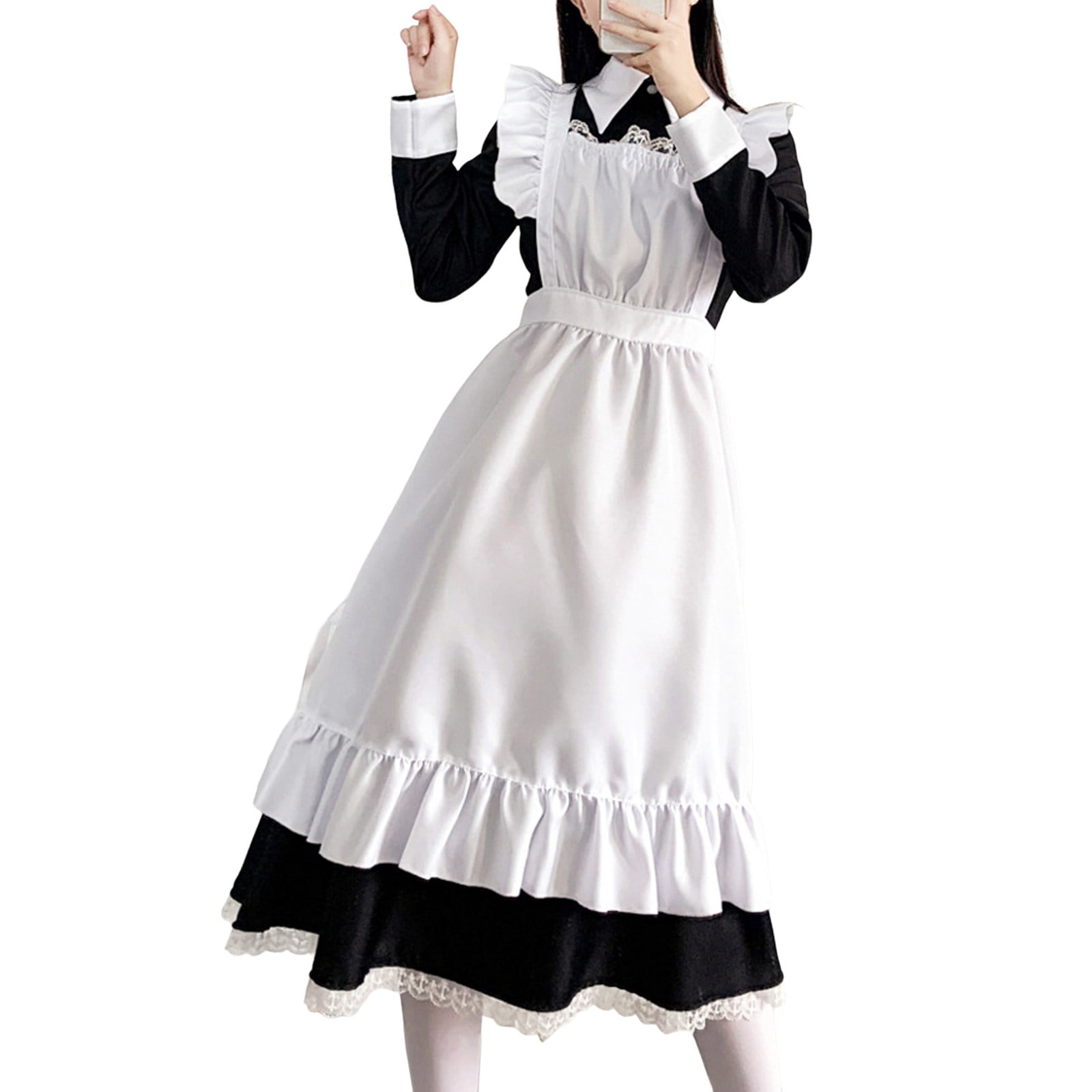 FhgihG Traditional Maid Lace Bow French Maid Long Sleeve Lolita Outfit ...