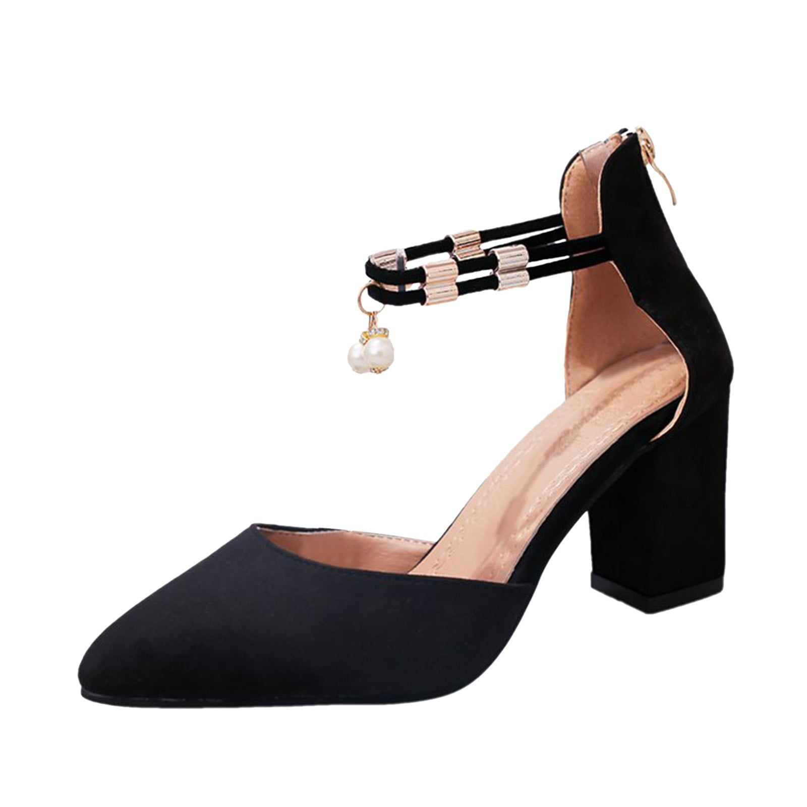 FhgihG Women's Low Block Heels Closed Toe Pump Shoes with Ankle Strap ...