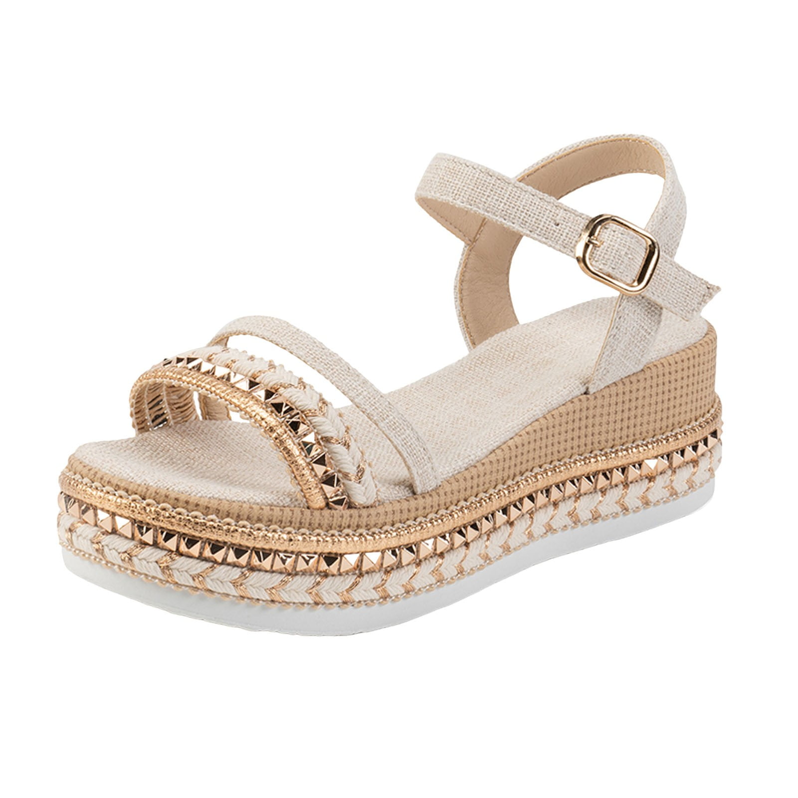 FhgihG Women's Open Toe Ankle Strap Buckle Studded Espadrilles Sandals ...