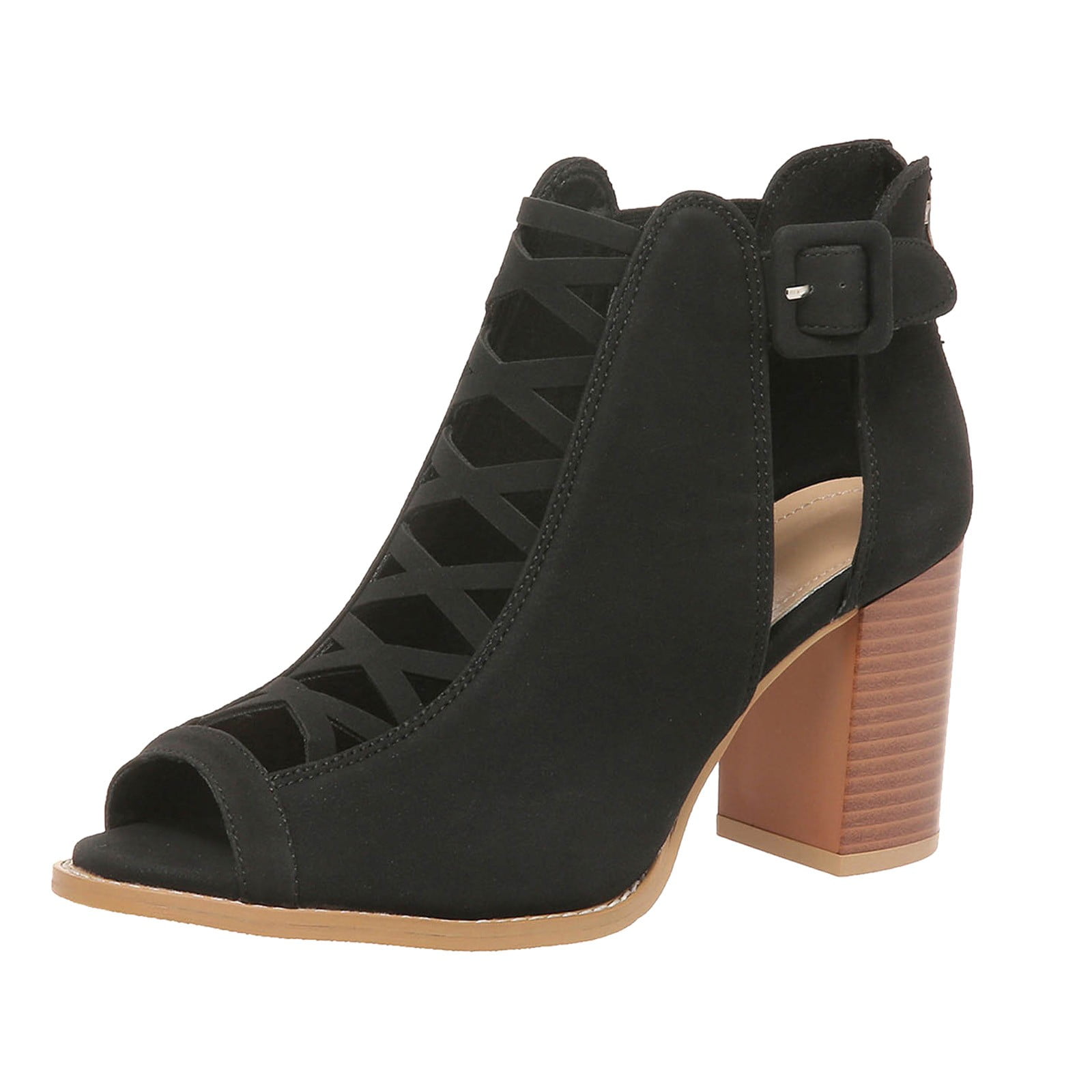 FhgihG Women's Open Toe Booties With Block Heel And Side Comfortable ...