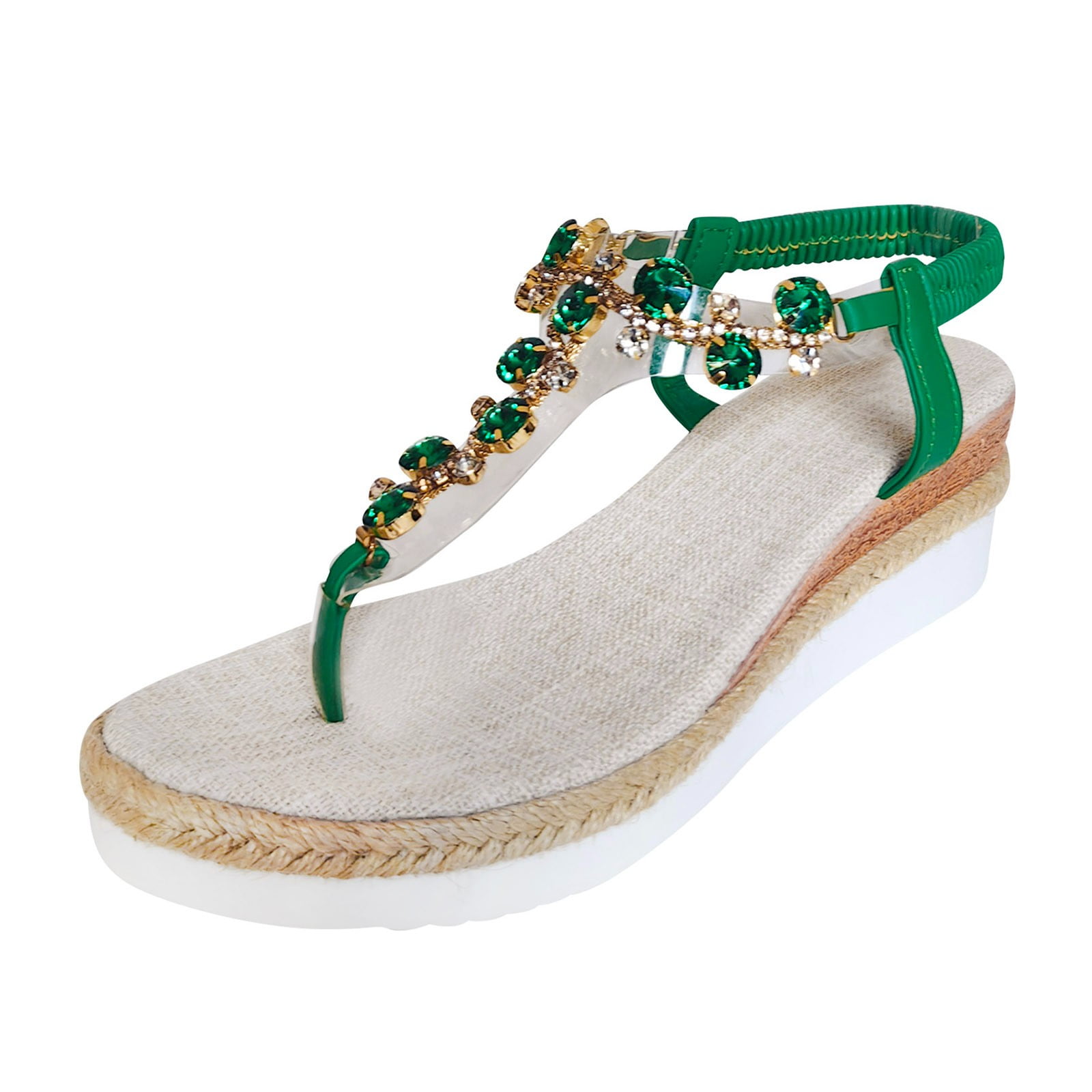 FhgihG Women's Stretch Flip Flops Rhinestone Strap Beach Wedding ...