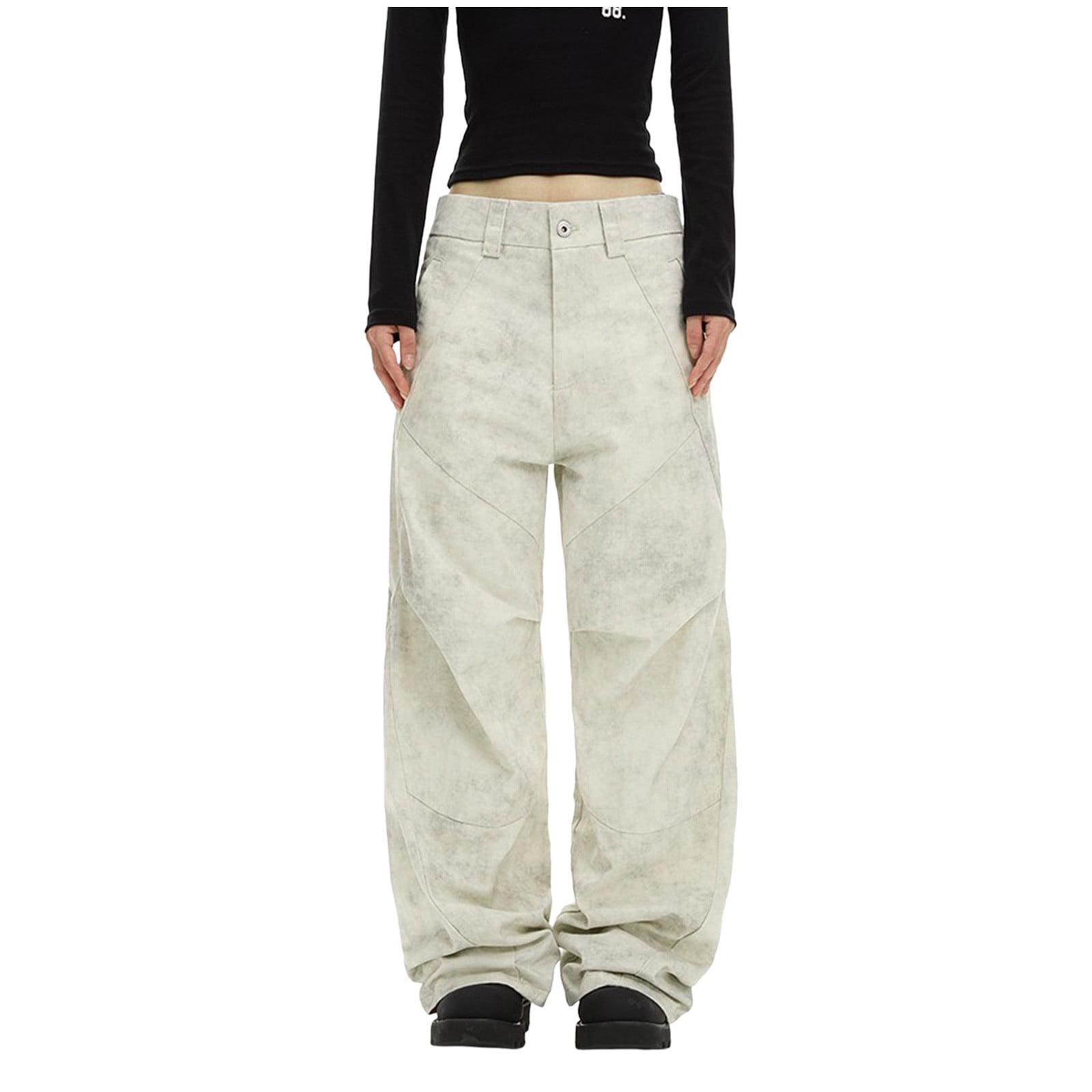 FhgihG Womens Loose Straight Wide Leg Pleated Stitching Pants Retro ...