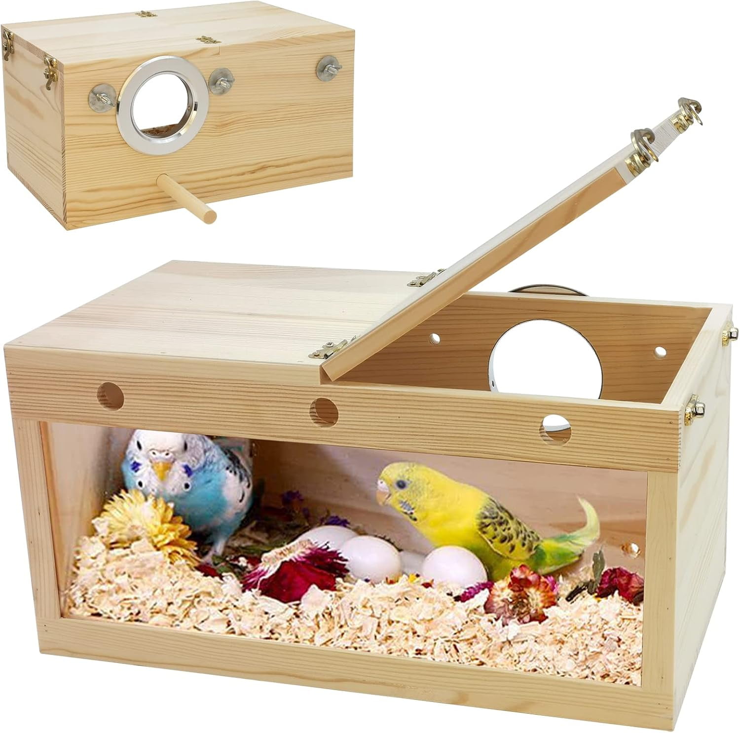Fhiny Parakeet Nesting Box, Wooden Bird Breeding Box for Cage with ...