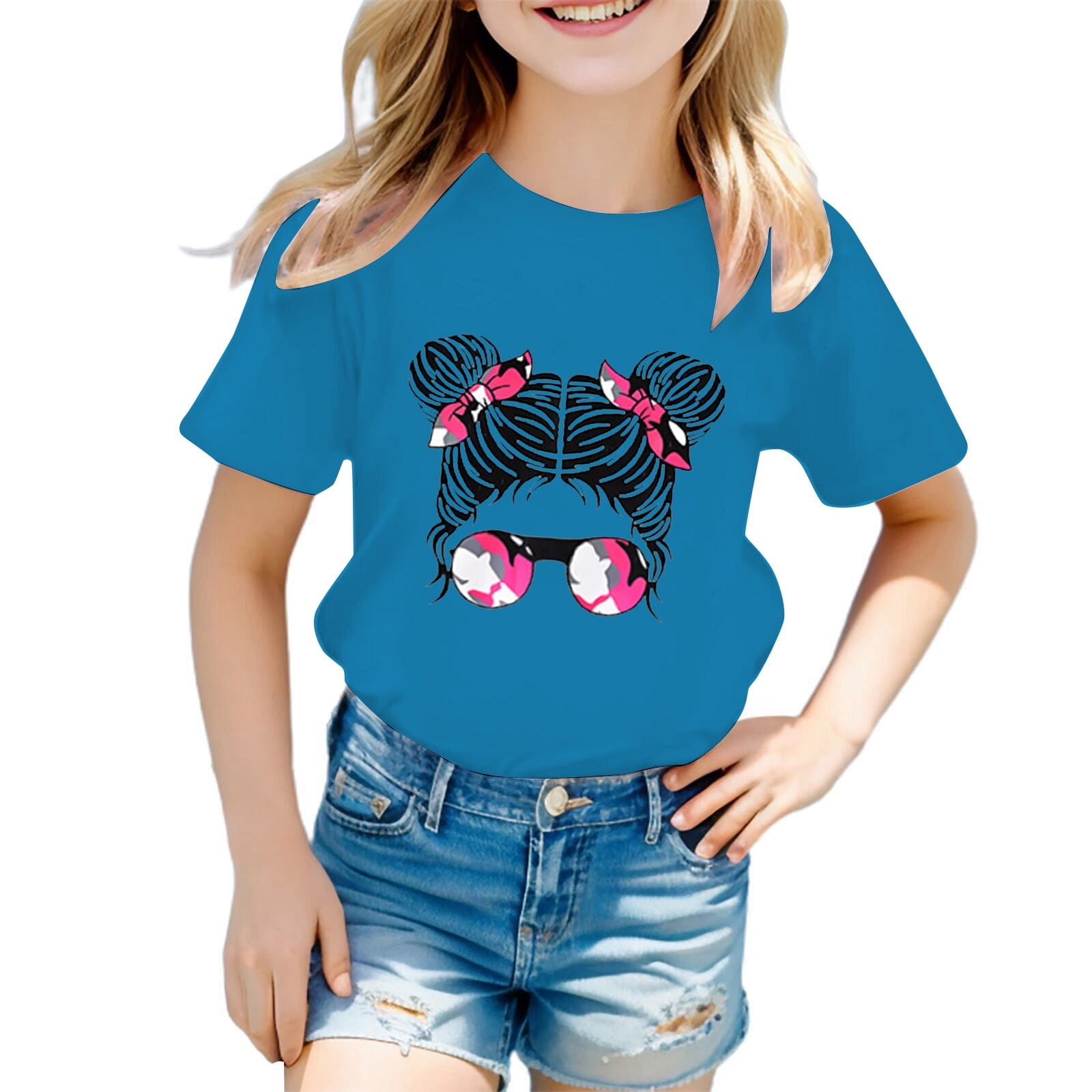 FhsagQ Cute Shirts for Girls 12-14 Kid Girls Cute Print Graphic Round ...