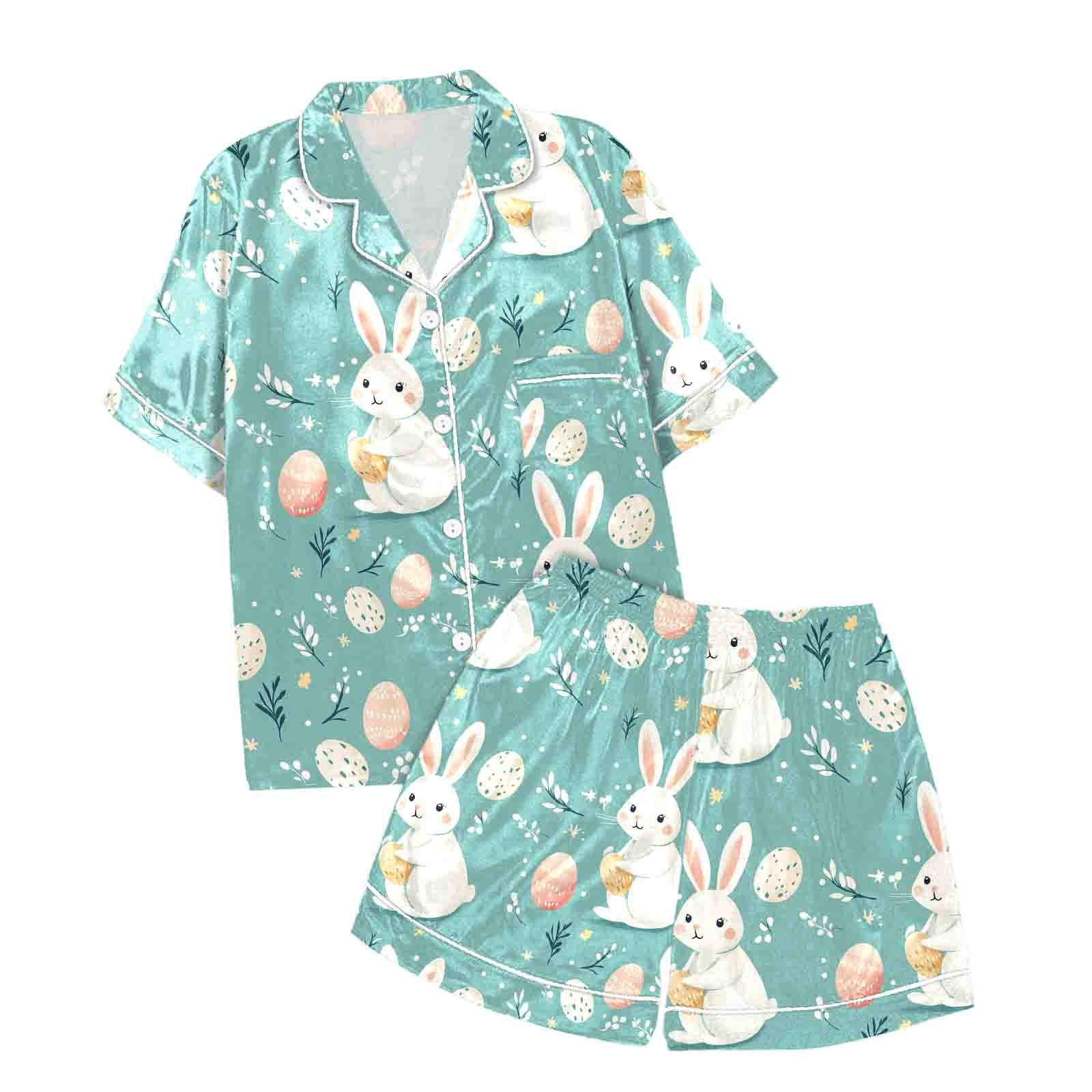 FhsagQ Pajamas Girls' Easter Print Short Sleeve Shorts Two Piece Pajama ...