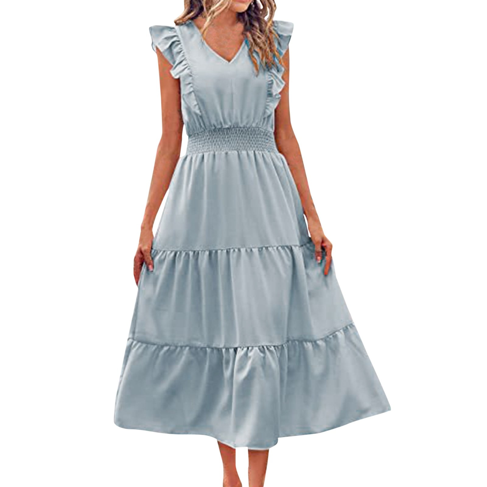 Fhsagq Summer Female Plus Size Winter Dress Womens Ruffle Trim